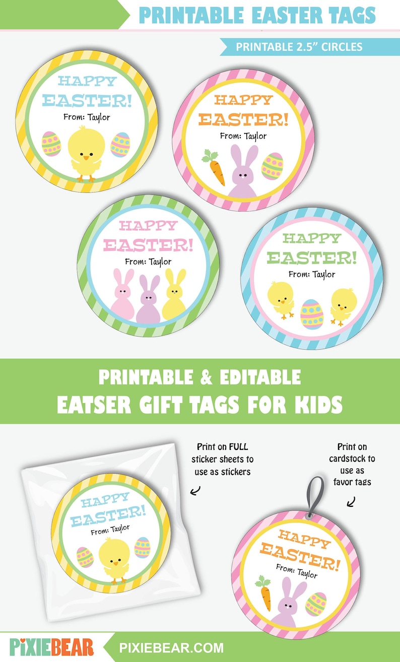 Printable Easter Gift Tags Happy Easter Bunny Stickers for | Etsy