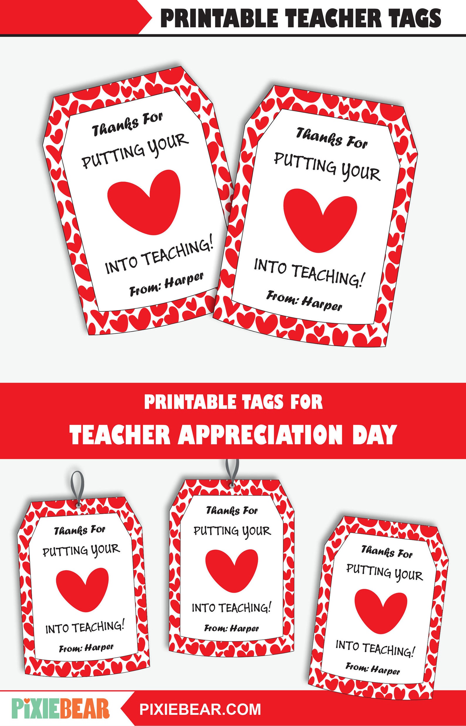 Red Heart Teacher Appreciation Tag Printable Teacher Gift - Etsy