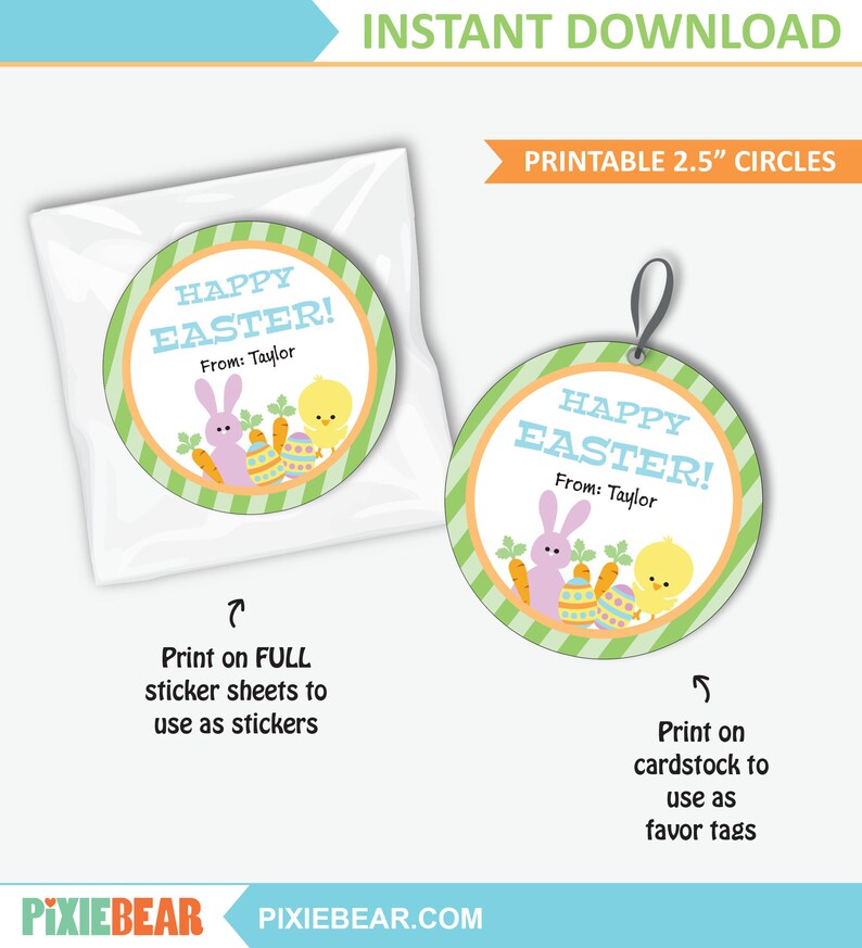 Printable Easter Tag Easter Stickers for Classroom Treats | Etsy