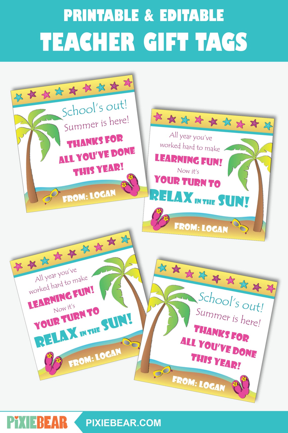 Beach Teacher Appreciation Tag Printable Teacher | Etsy