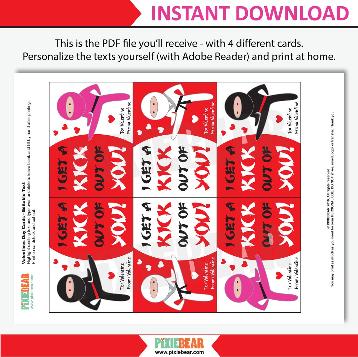 Ninja Valentines Cards for Kids Printable Karate Valentine | Etsy