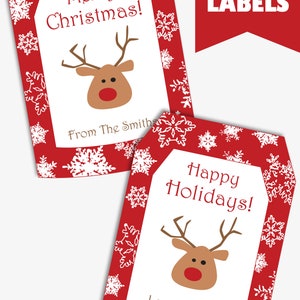 Reindeer Gift Tags Printable Christmas Tags, Personalized Christmas ...