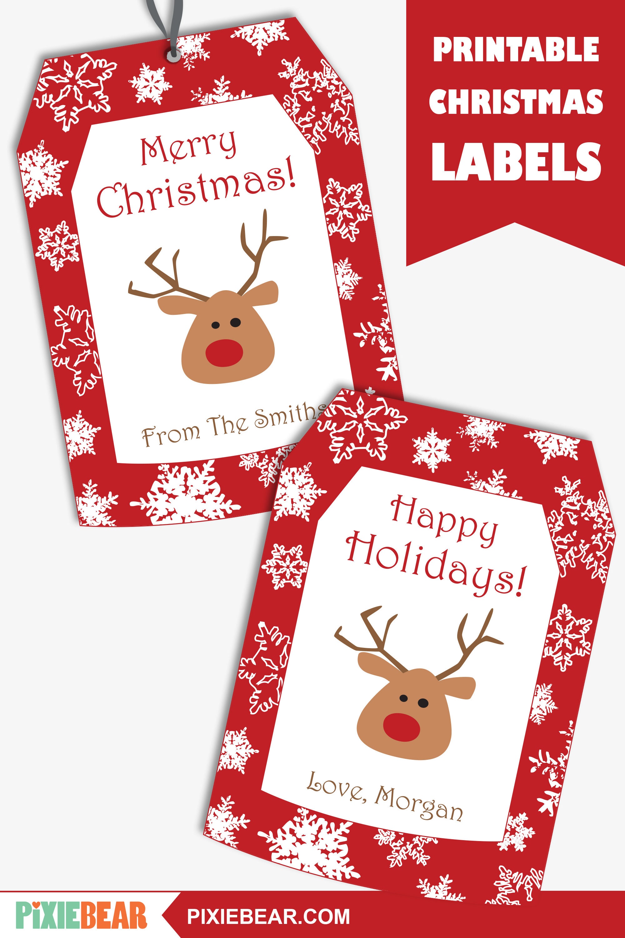 Reindeer Gift Tags Printable Christmas Tags Personalized | Etsy