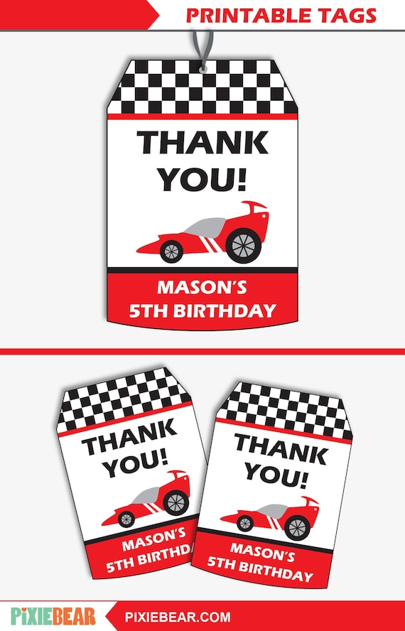 Race Car Birthday Favor Tags - Printable Racing Party Thank You Tags, Go Kart Gift Tags for a ...