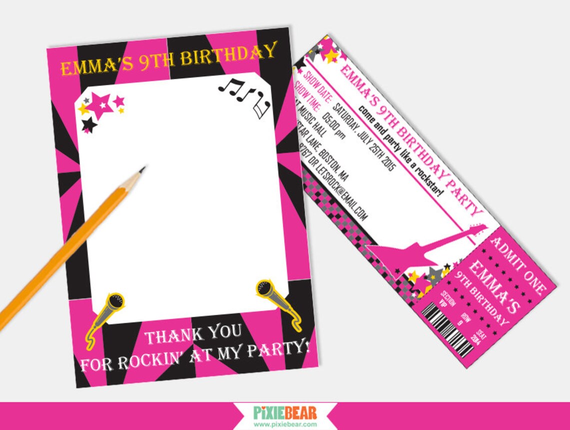 Rock Star Birthday Invitation Rockstar Party Invitation - Etsy