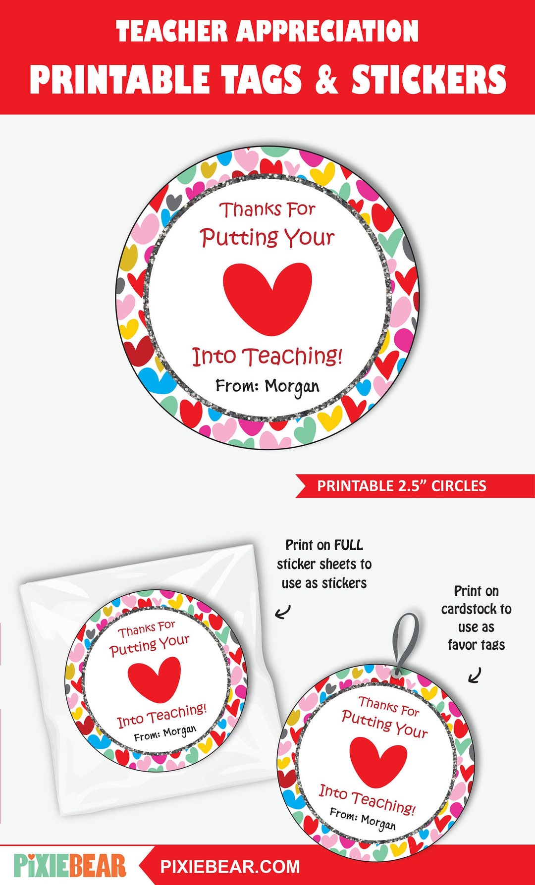 Heart Teacher Appreciation Tags Printable Teacher Appreciation Stickers ...