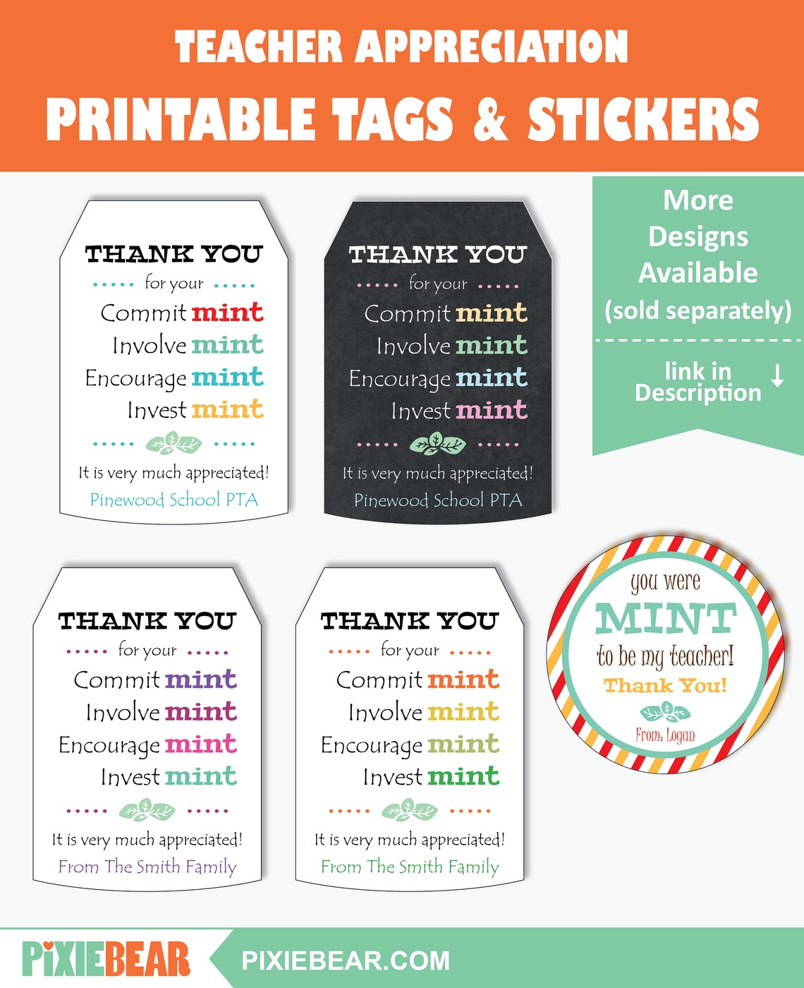 Mint Teacher Appreciation Labels Printable Mint Teacher - Etsy