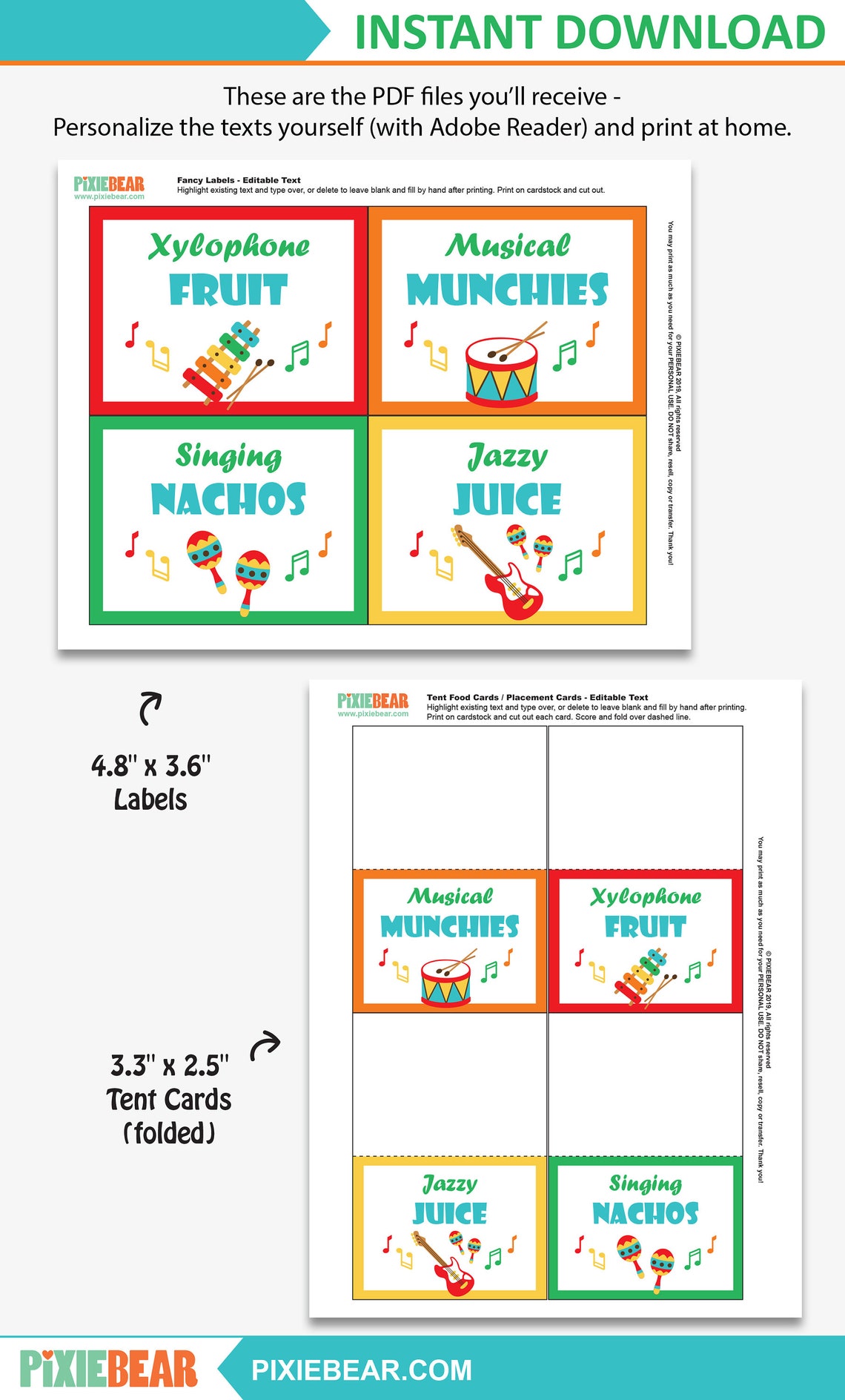 Music Birthday Food Labels Printable Music Party Food Signs - Etsy Canada
