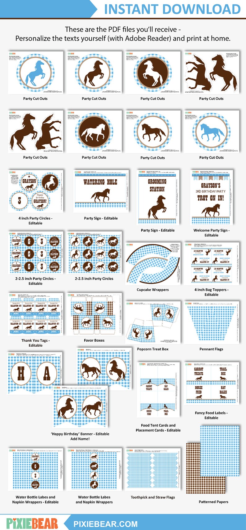 Horse Birthday Decorations Printable Horse Party Horse Rider | Etsy