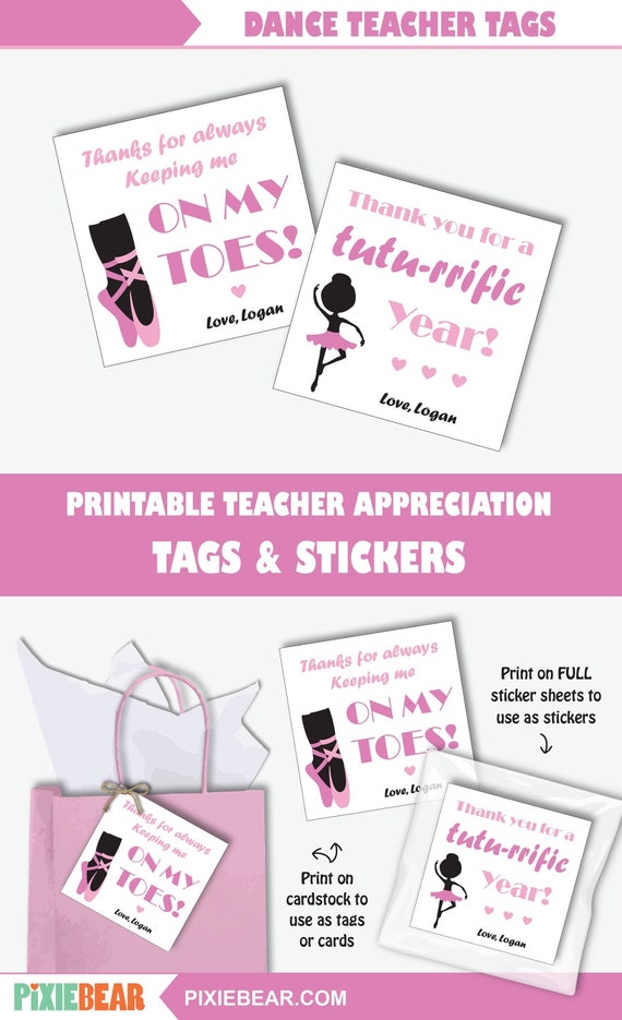 Dance Teacher Appreciation Tags - Printable Dance Teacher Gift Tags to ...