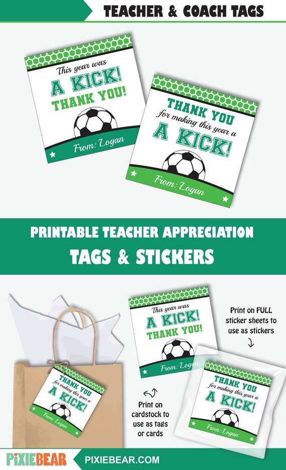Soccer Teacher Appreciation Tag - Printable Soccer Coach Gift Tag or ...