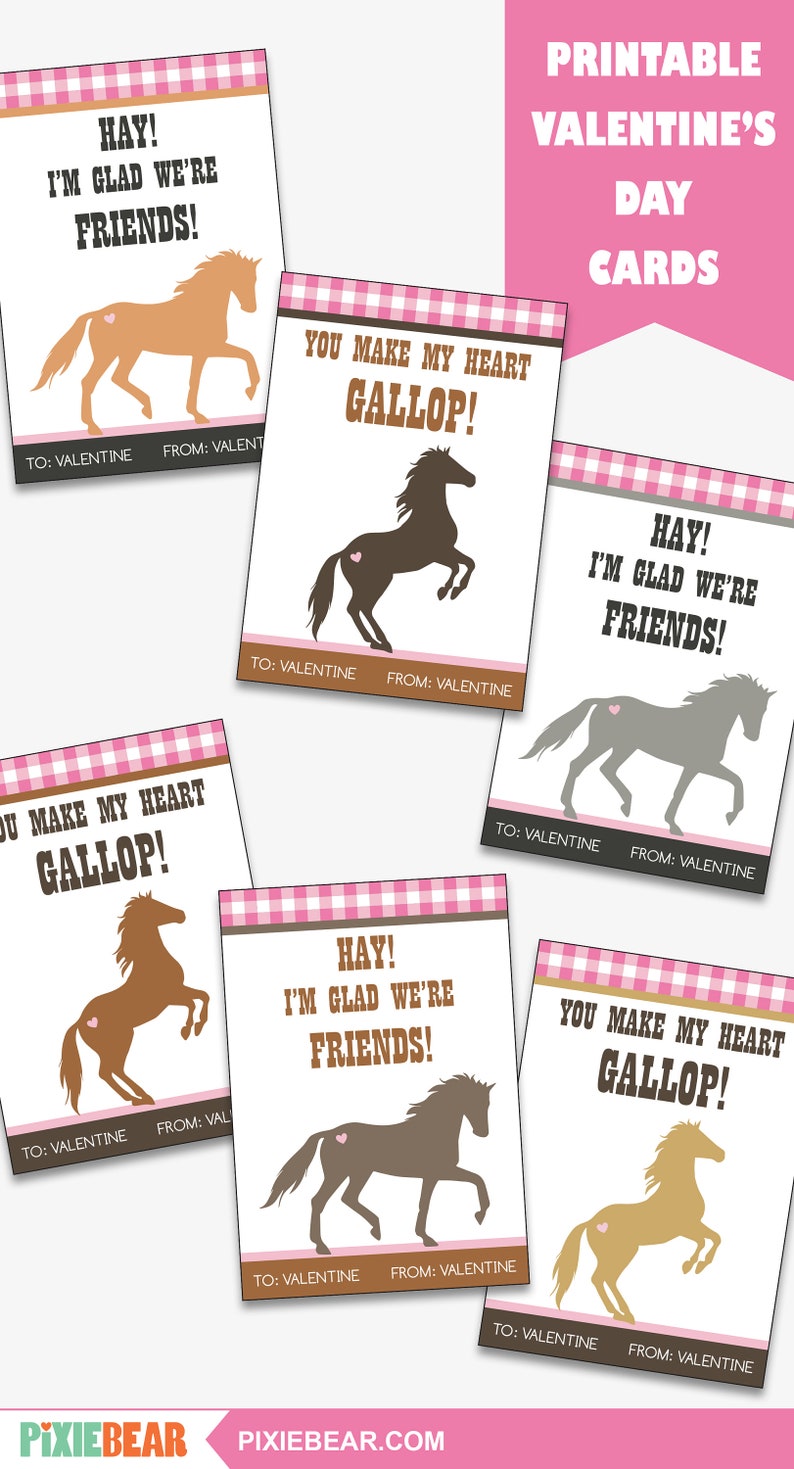 Horse Valentine Cards for Kids Printable Valentine's Day | Etsy