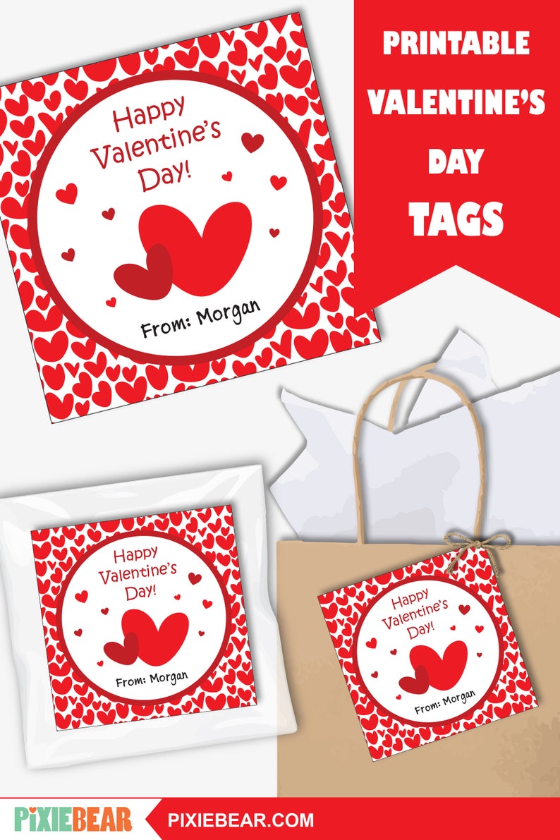 Printable Red Hearts Valentine's Day Cards or Tags for - Etsy