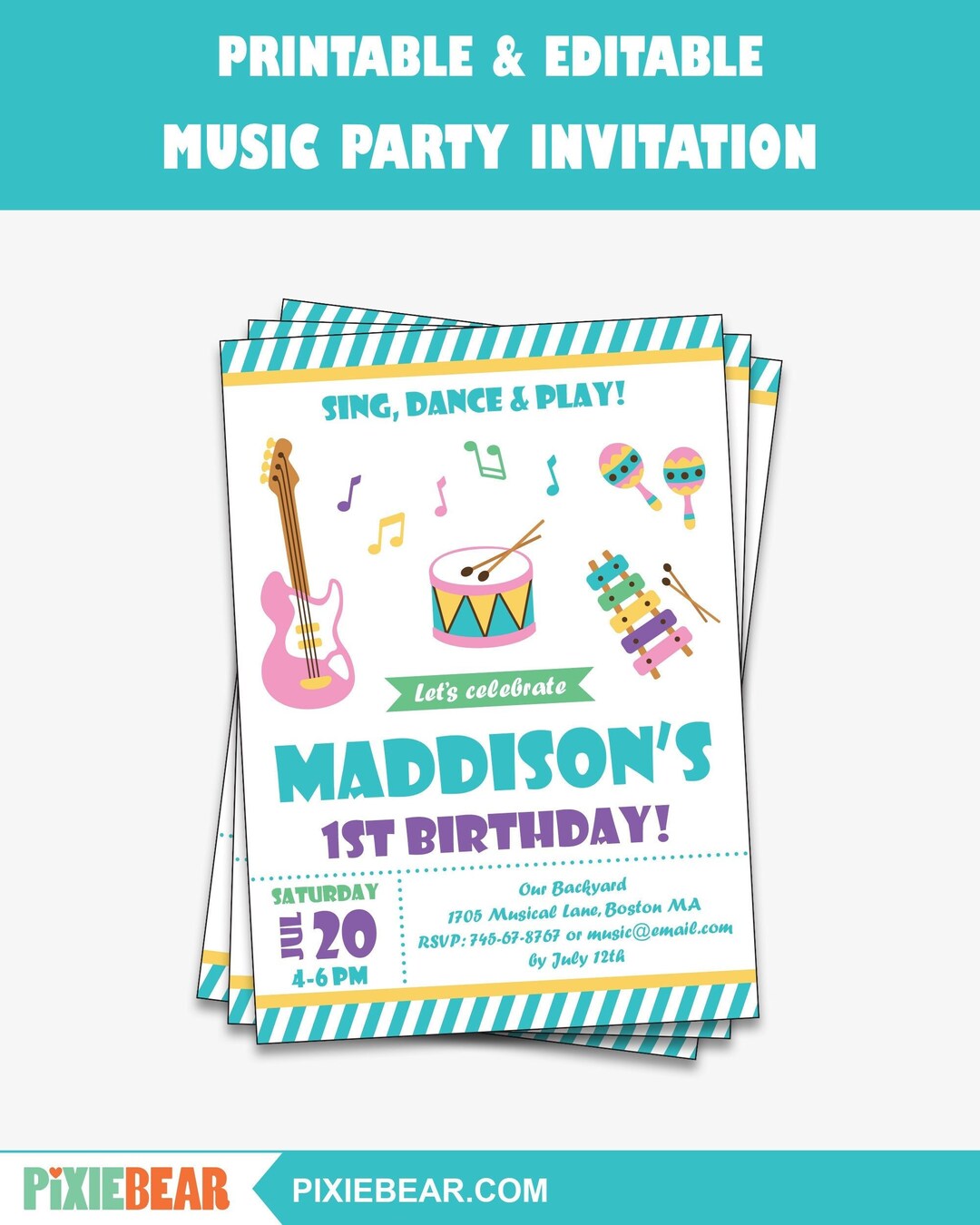 Music Birthday Invitation Printable Music Party Invitation - Etsy
