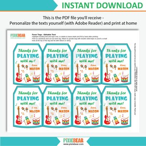 Music Gift Tag Printable Music Party Thank You Tag, Music Birthday ...