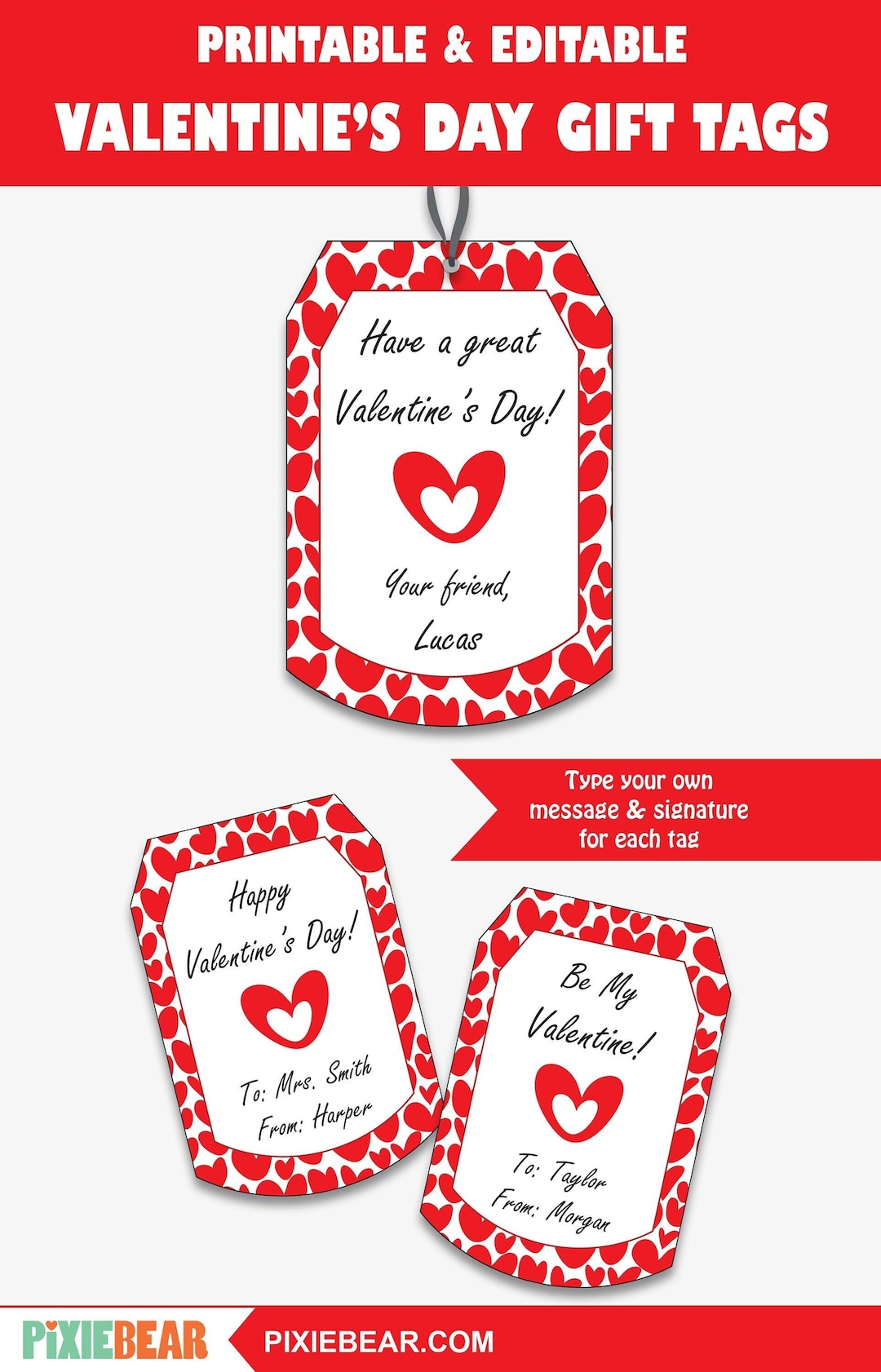 Printable Valentine's Day Tags for Kids, Editable Valentine Labels for ...