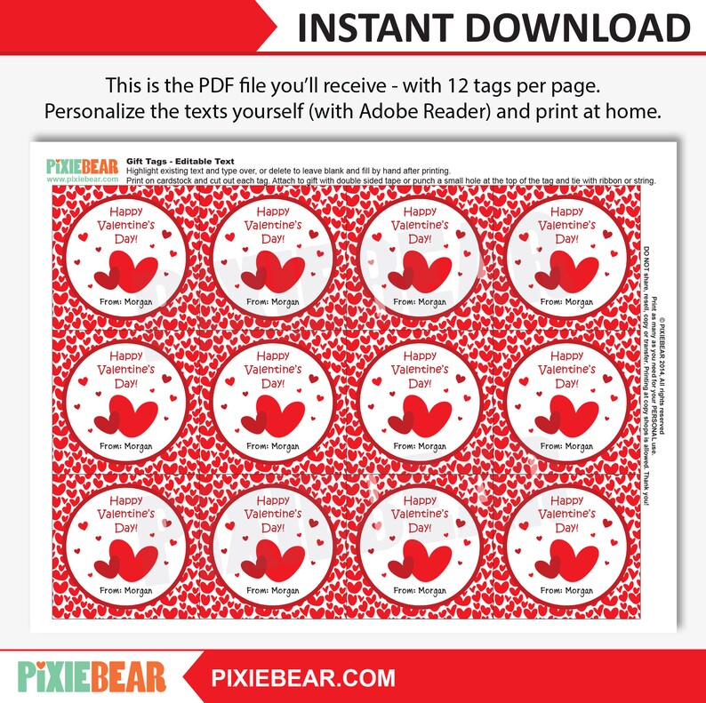 Printable Red Hearts Valentine's Day Cards or Tags for - Etsy