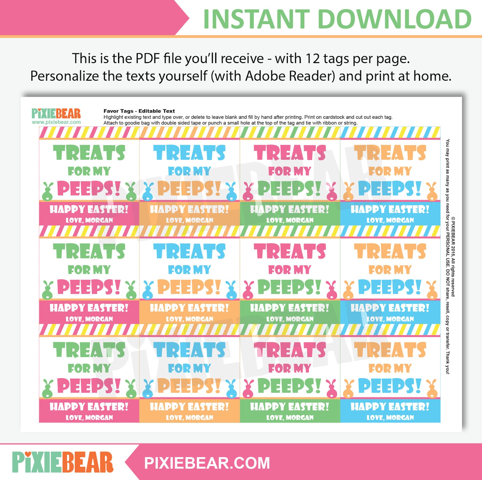 Easter Treat Tags Printable Easter Tags for Class - Etsy