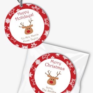 Christmas Sticker Tags, Reindeer Gift Tags, Printable Christmas Gift ...
