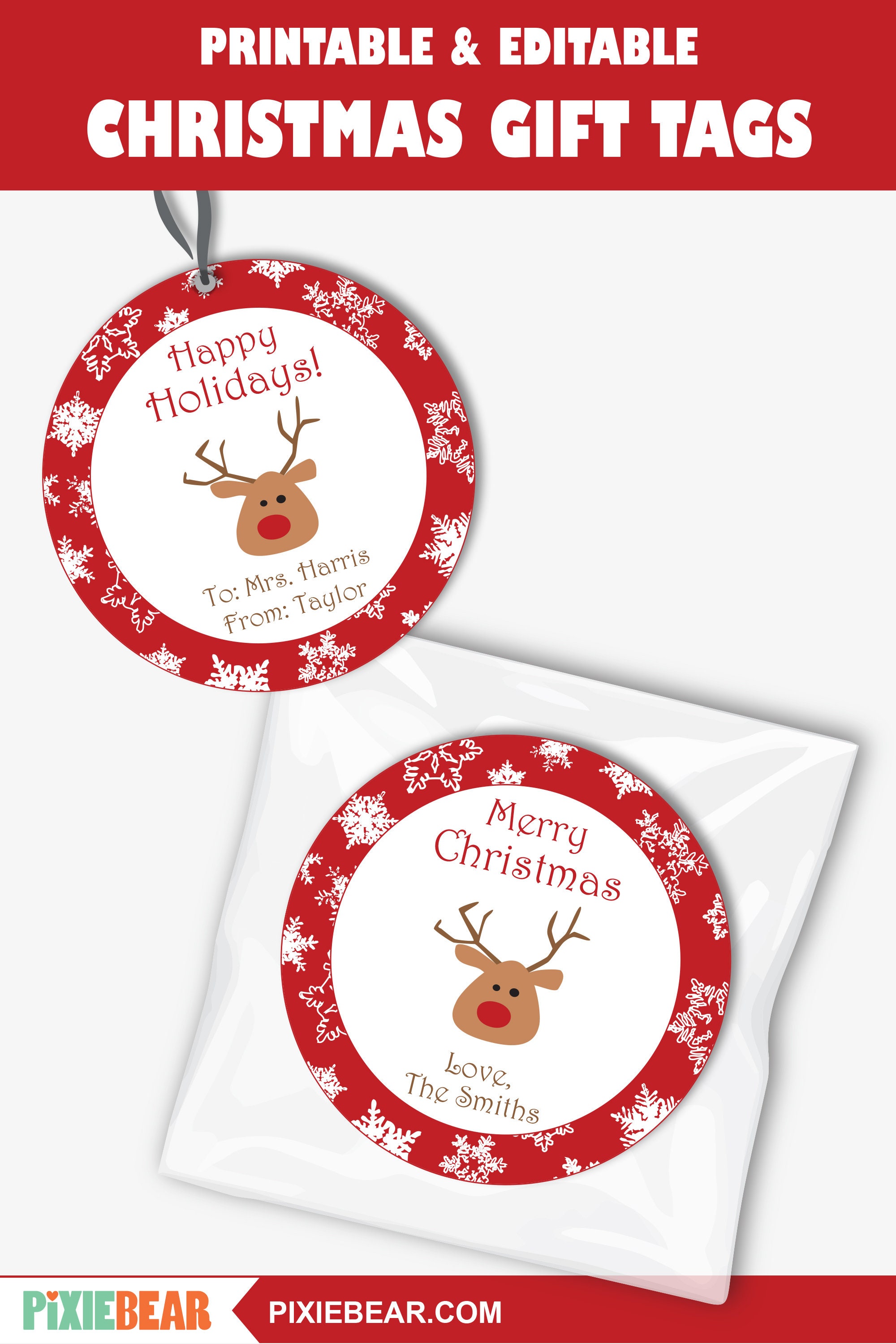 Christmas Sticker Tags Reindeer Gift Tags Printable | Etsy