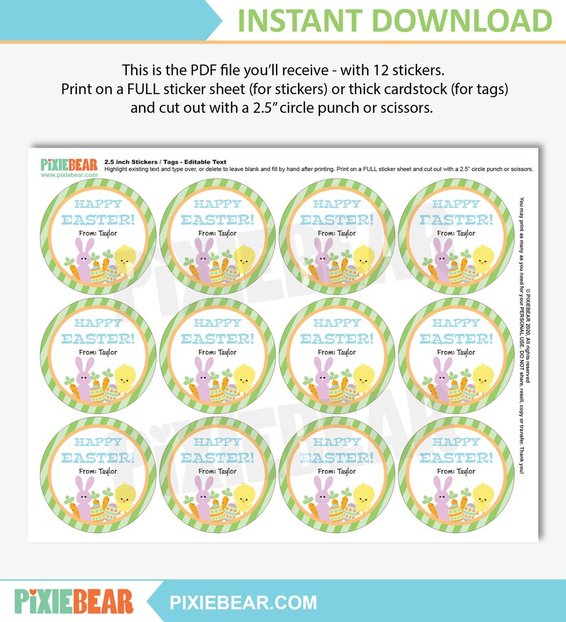 Printable Easter Tag Easter Stickers for Classroom Treats - Etsy