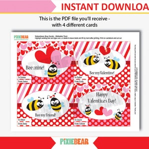 Bee Valentine Cards Kids Valentines Cards Valentines Day Cards for Kids ...