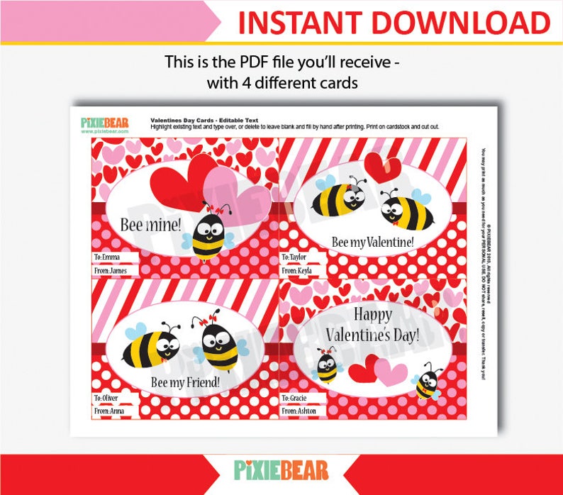 Bee Valentine Cards Kids Valentines Cards Valentines Day | Etsy