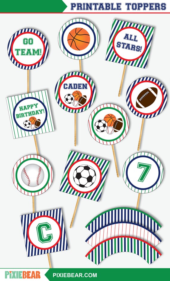 Sports Cupcake Toppers - Printable Sports Birthday Party Toppers, All ...