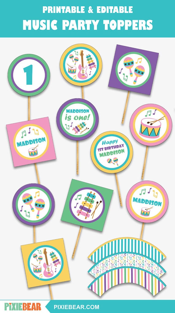 Music Birthday Cupcake Toppers - Printable Music Party Cupcake Toppers ...