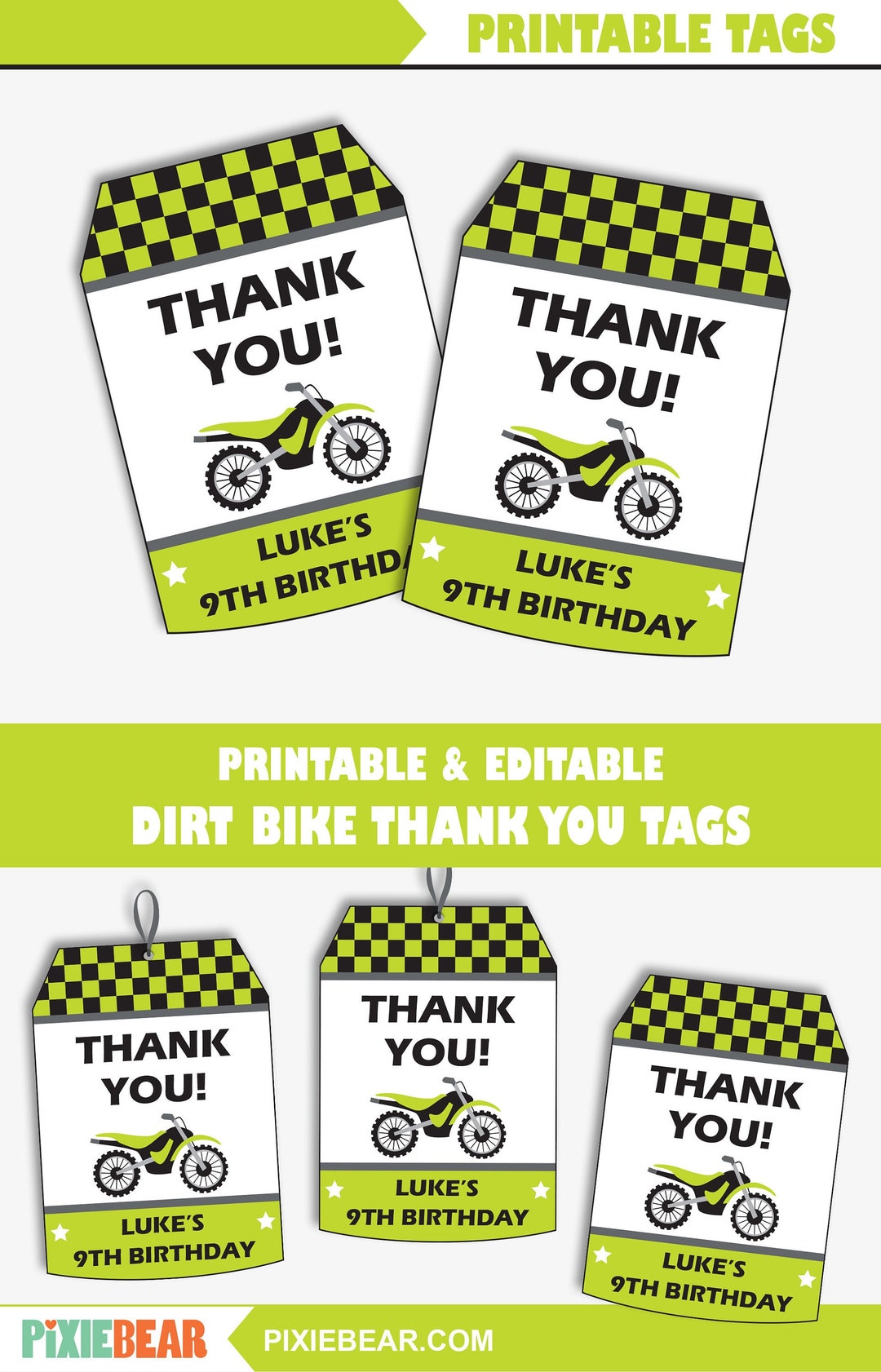 Motorcycle Party Thank You Tags Printable Favor Tags for a Dirt Bike ...