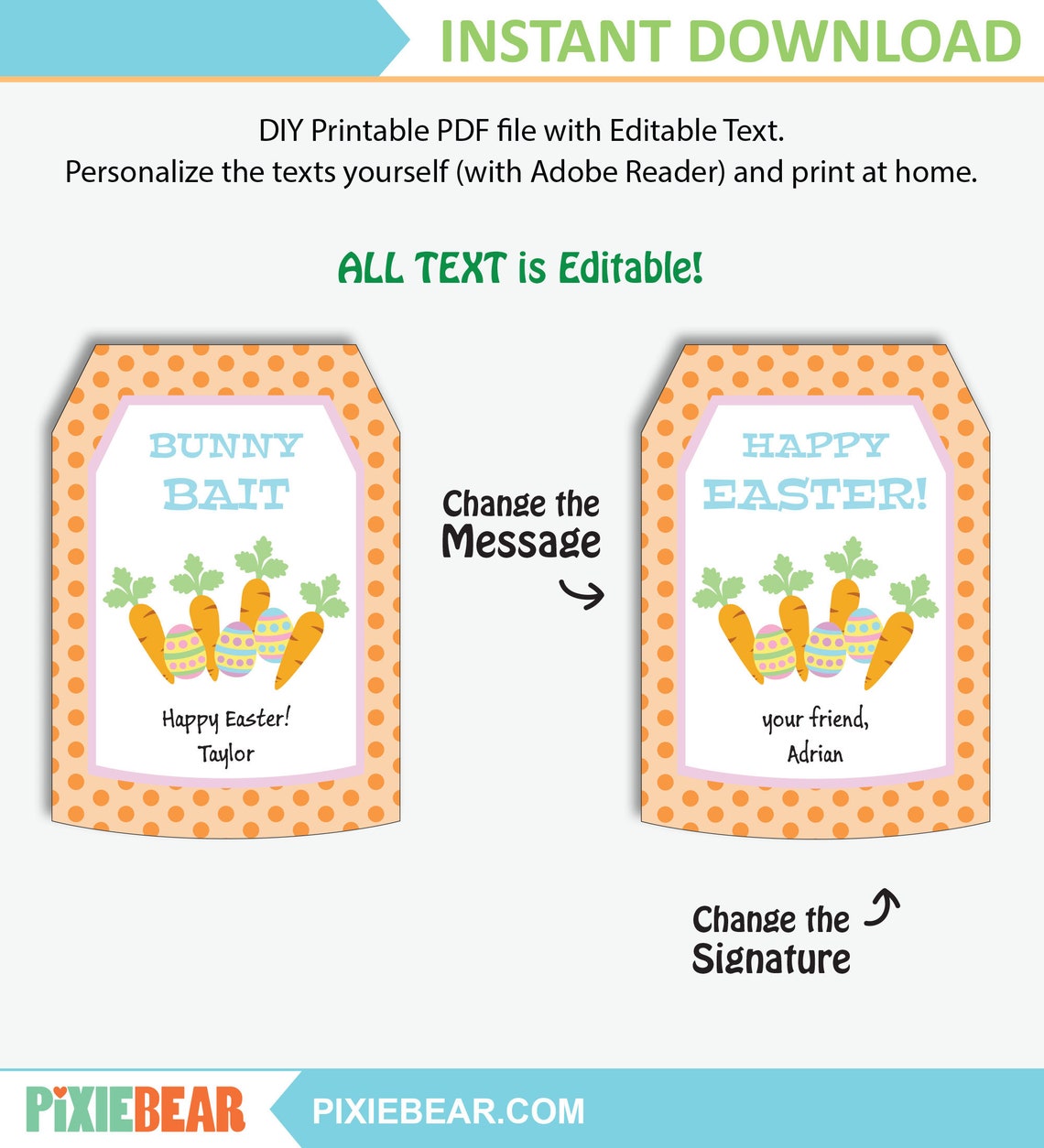 Easter Bunny Bait Tags Printable Easter Gift Tags Editable | Etsy