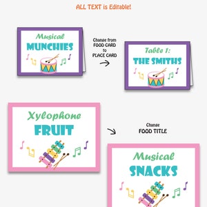 Music Birthday Food Tent Cards, Printable Music Party Food Labels ...