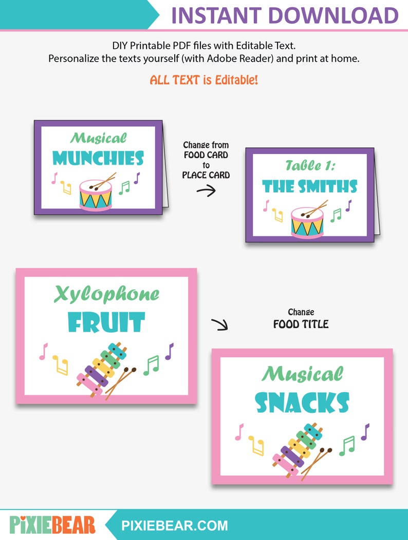 Music Birthday Food Tent Cards Printable Music Party Food - Etsy