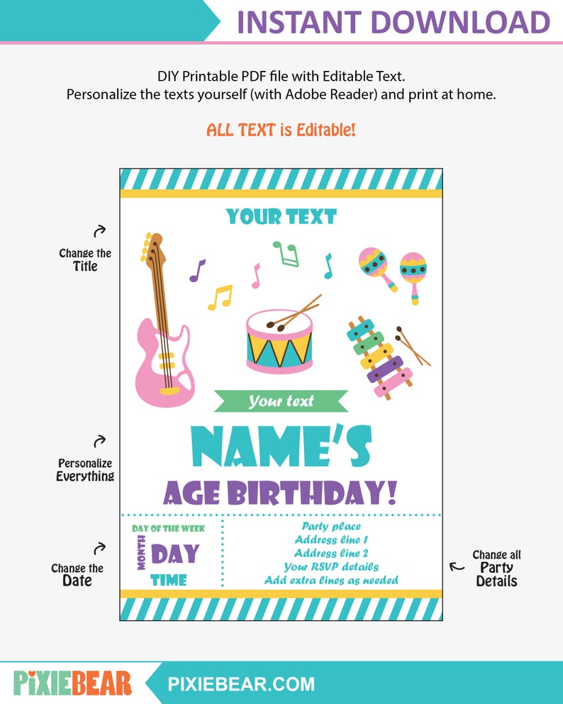 Music Birthday Invitation Printable Music Party Invitation - Etsy