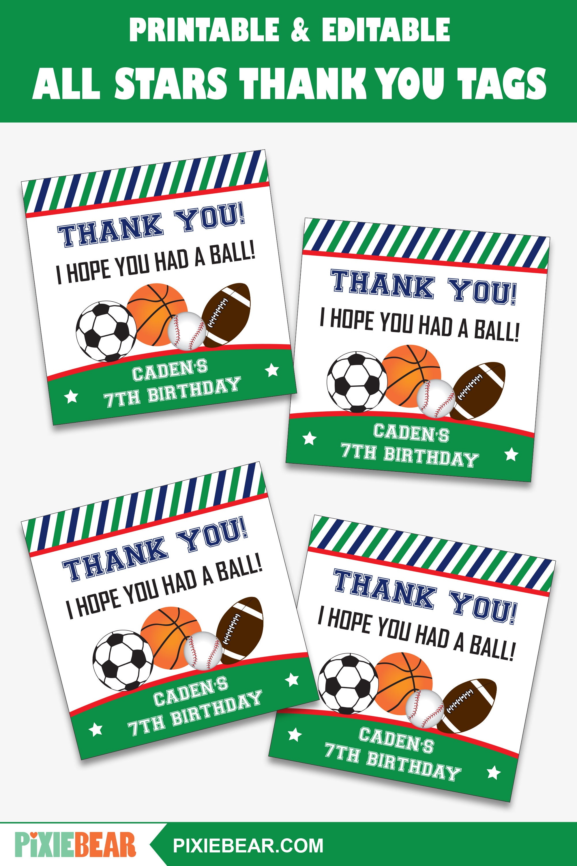 Sports Thank You Tags Printable Sports Party Favor Tags | Etsy