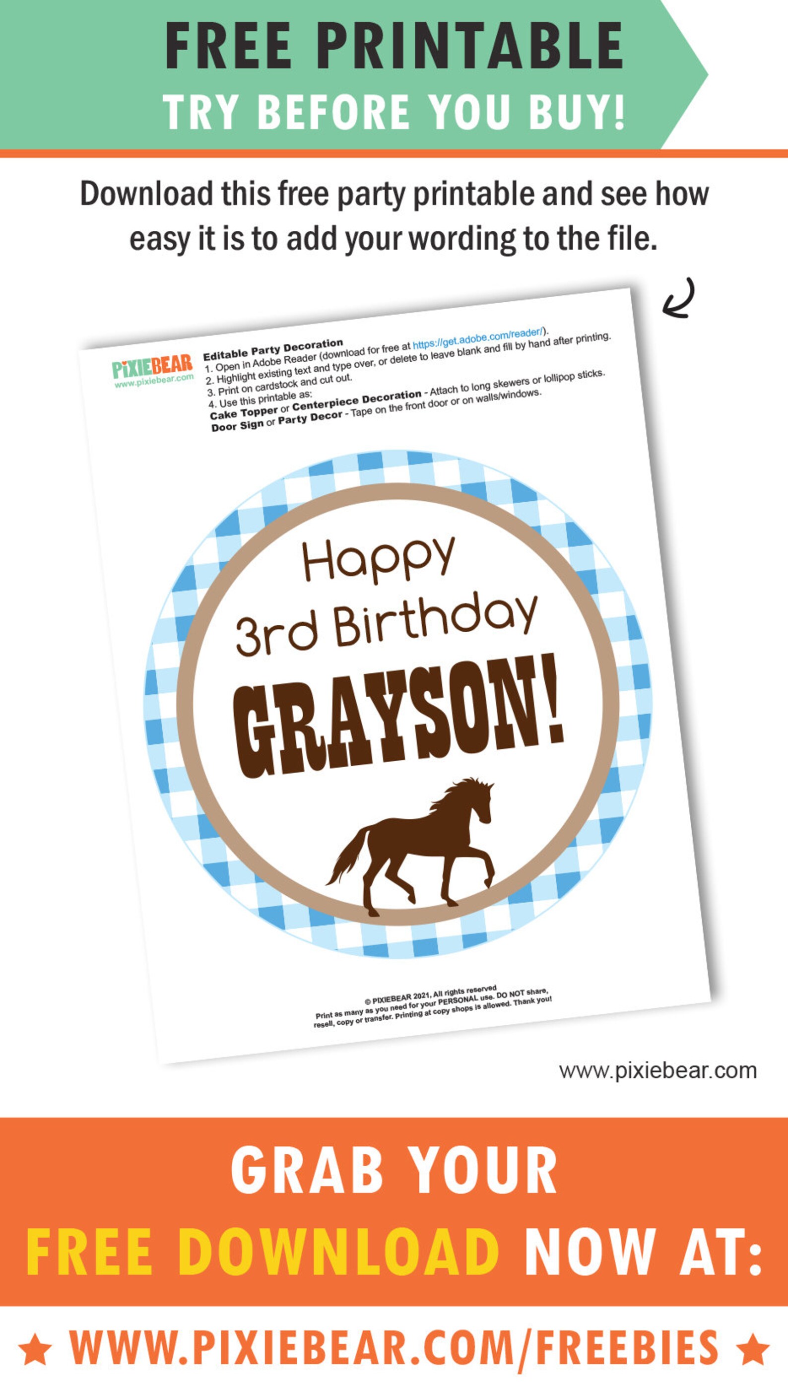 Horse Birthday Decorations Printable Horse Party Horse Rider | Etsy