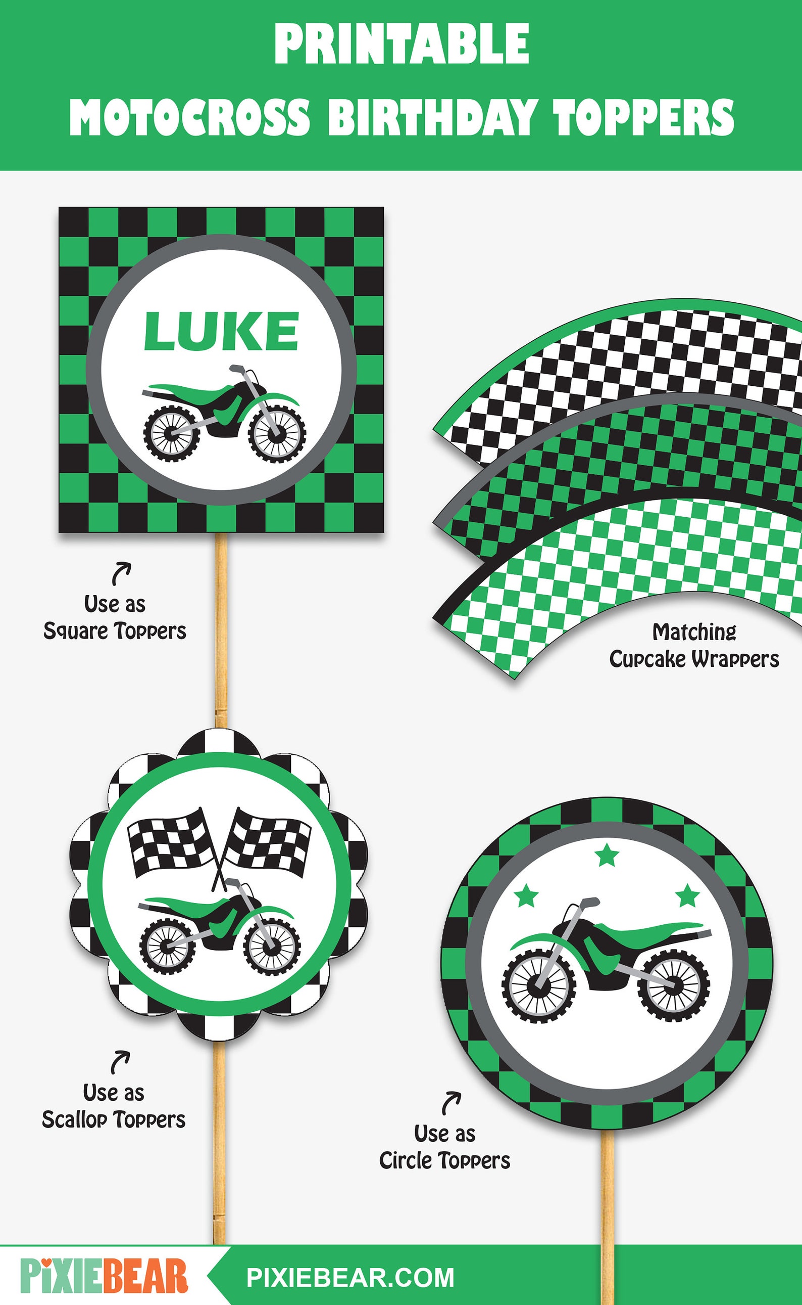 Motorcycle Cupcake Toppers Printable Motocross Party | Etsy Canada