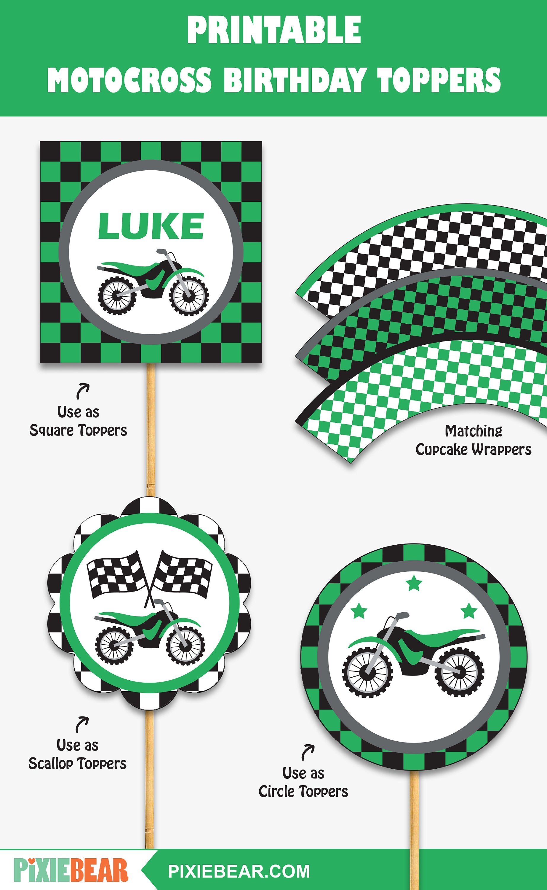 Motorcycle Cupcake Toppers Printable Motocross Party | Etsy Canada