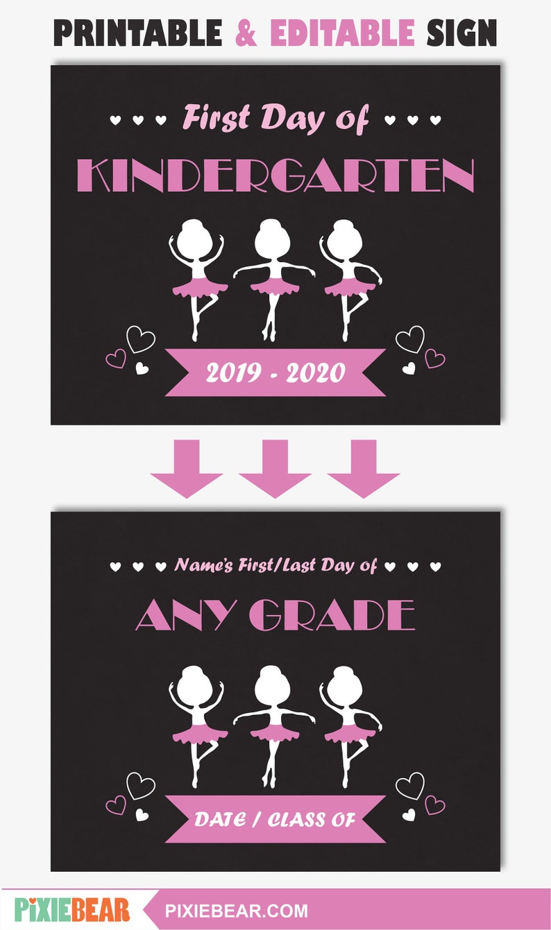 Ballerina First Day of School Sign Editable Chalkboard Back | Etsy