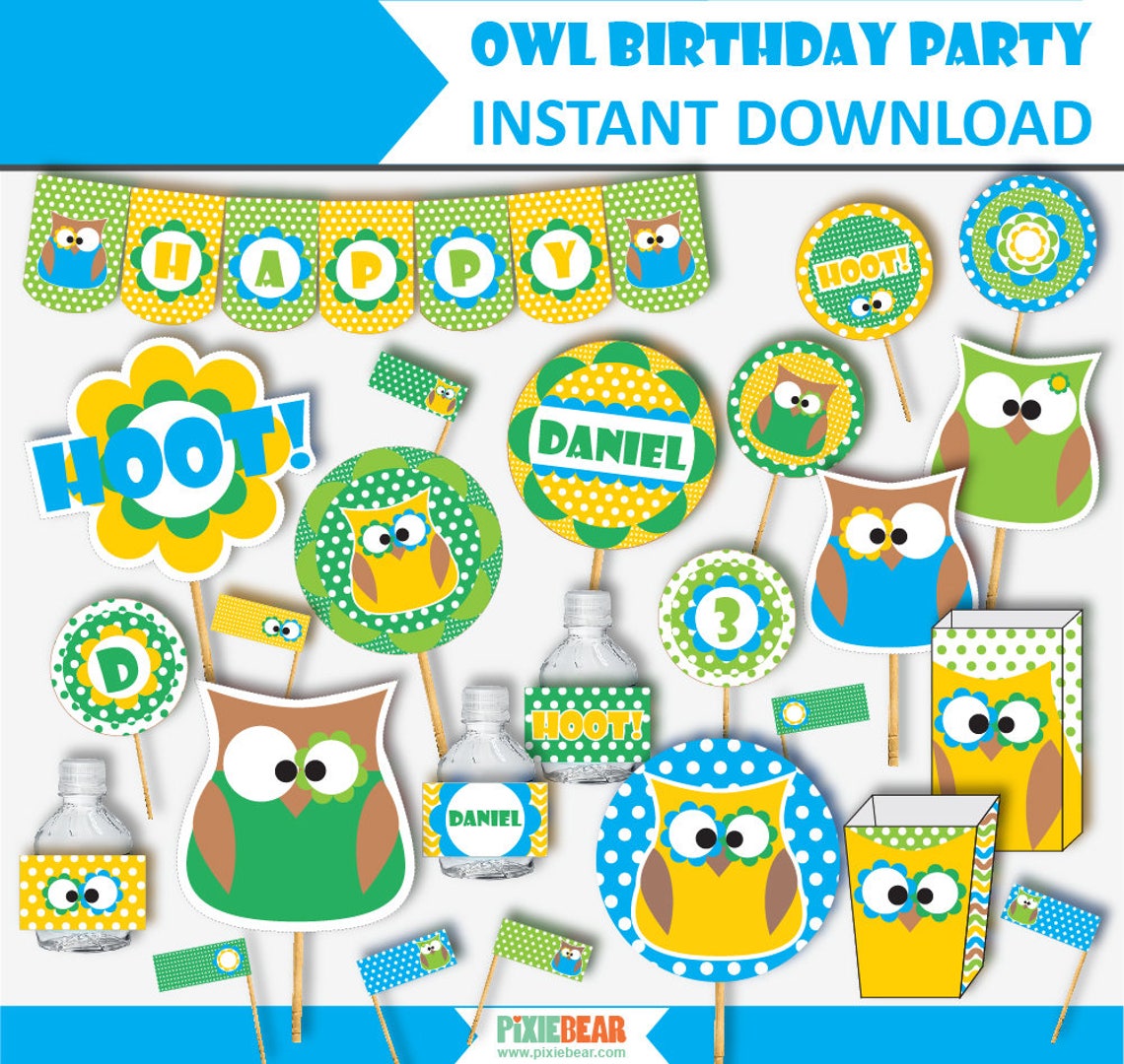 Owl Birthday Decorations and Invitations Printable Owl - Etsy