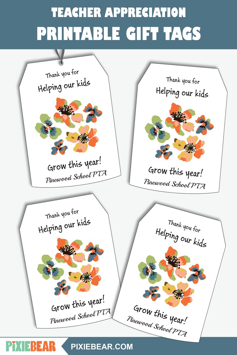 Floral Teacher Appreciation Thank You Tags Printable Teacher - Etsy