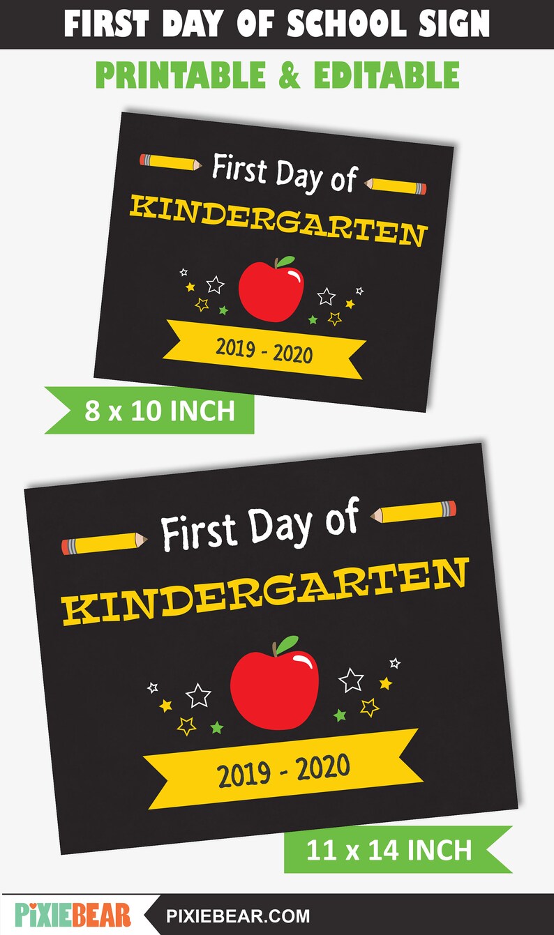 First Day of Kindergarten Sign Printable Back to School Sign - Etsy
