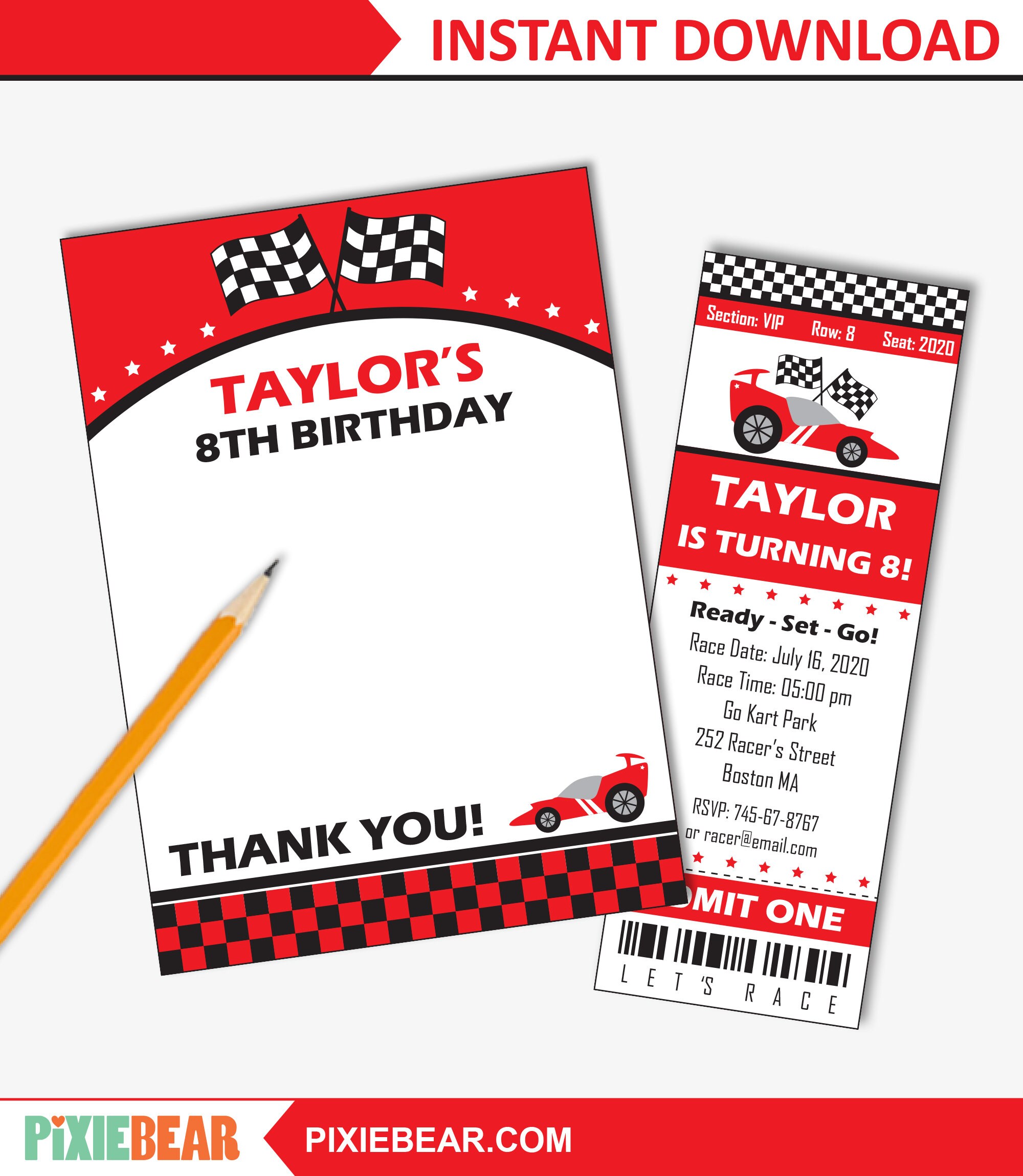 Race Car Invitation Printable Race Car Birthday Invitation | Etsy