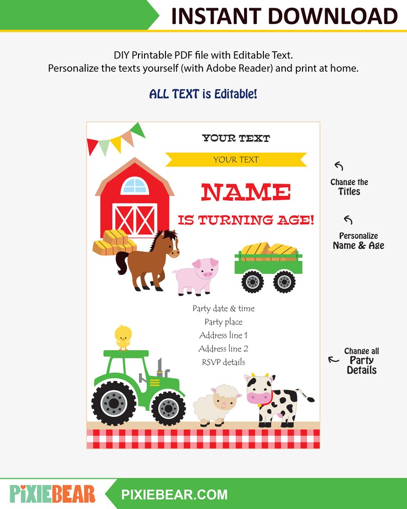 Farm Birthday Invitation Printable Farm Party Invitation for - Etsy