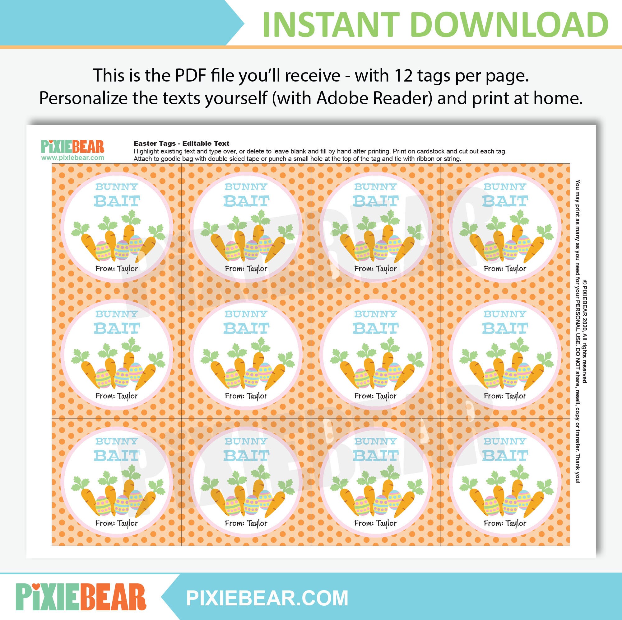 Easter Gift Tag Printable Easter Tag for Class Favors | Etsy