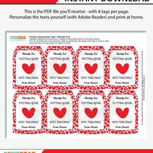 Red Heart Teacher Appreciation Tag Printable Teacher Gift - Etsy