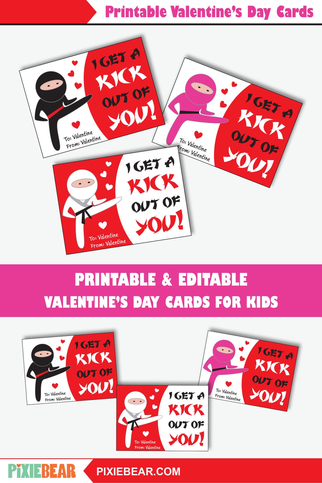 Ninja Valentines Cards for Kids Printable Karate Valentine Classroom ...