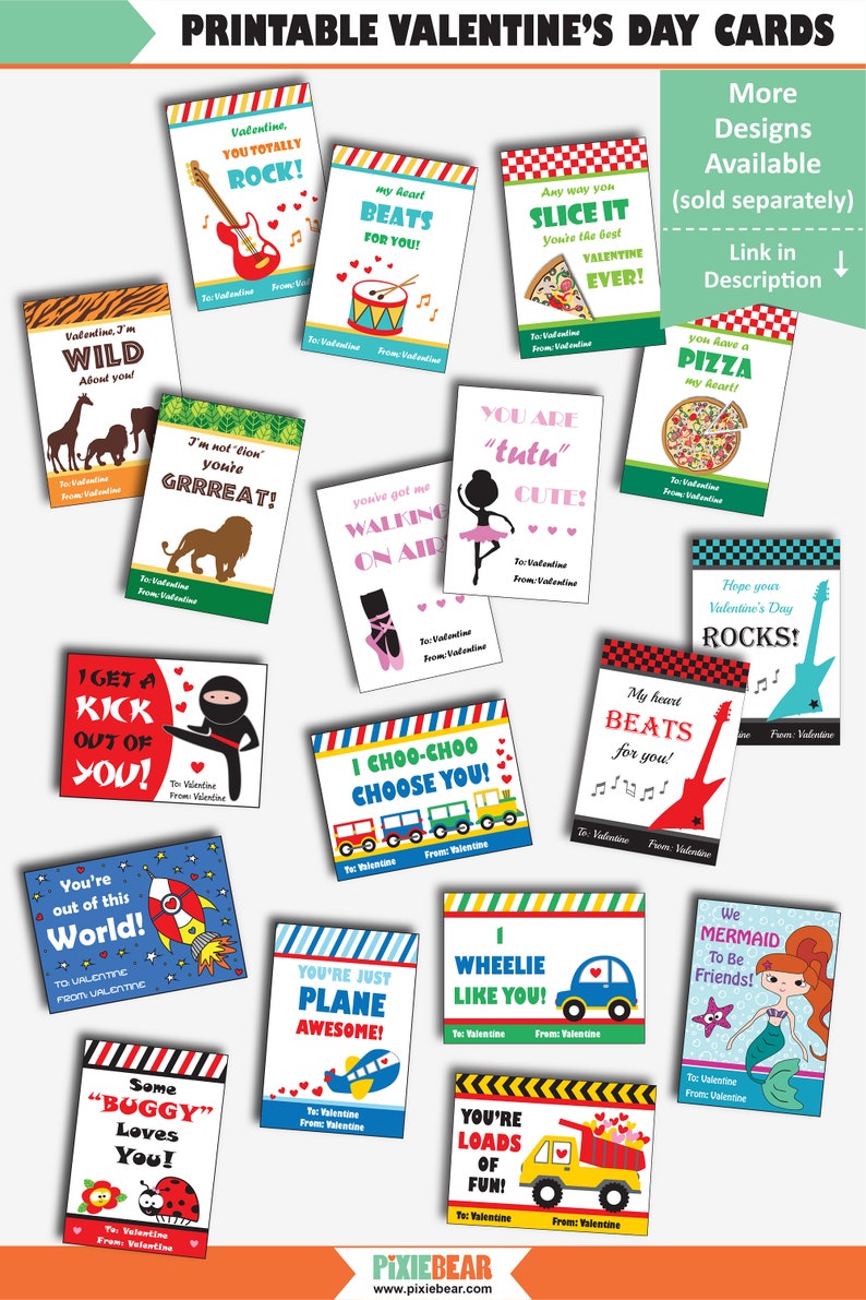 Music Valentine's Day Cards for Kids Printable Guitar - Etsy