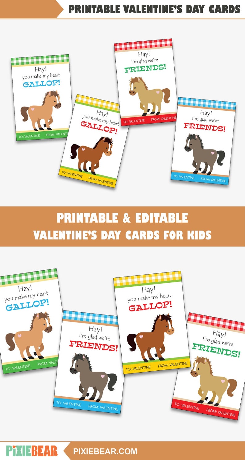 Horse Valentine Cards for Kids Printable Pony Valentine's - Etsy