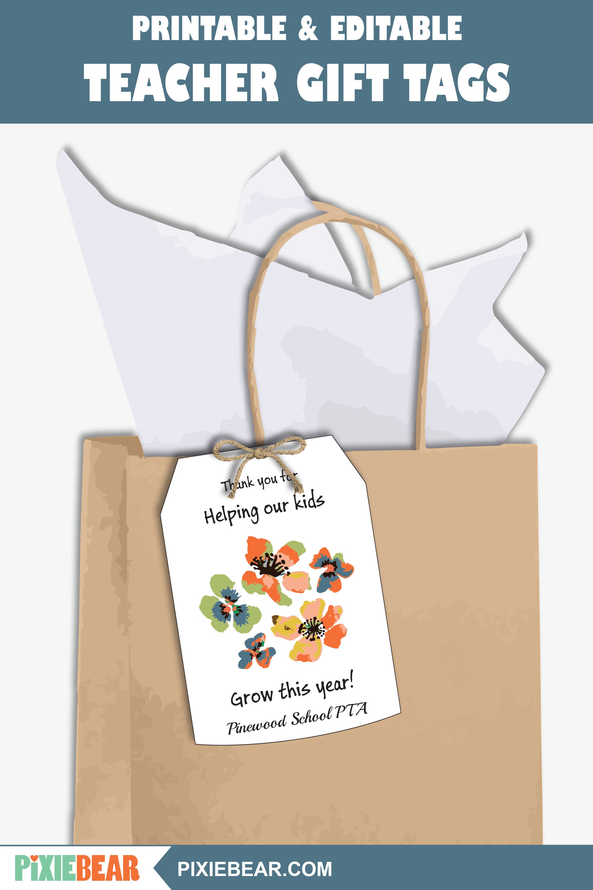 Floral Teacher Appreciation Thank You Tags Printable Teacher | Etsy